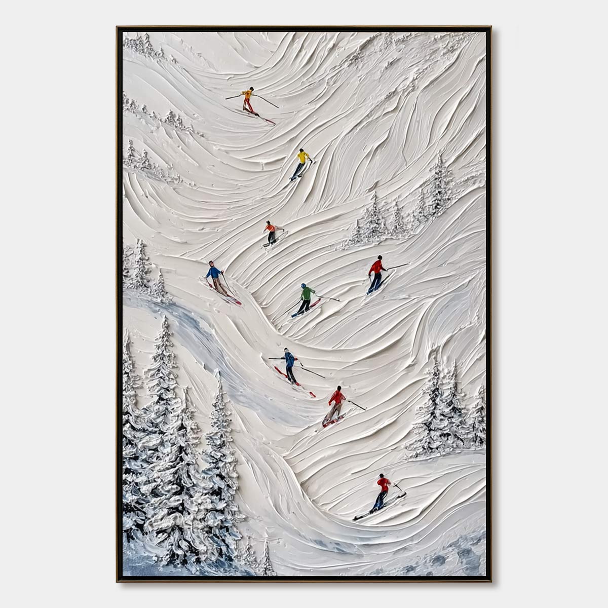 Alpine Rush: Textured Skiing Mountain Impasto Oil Painting