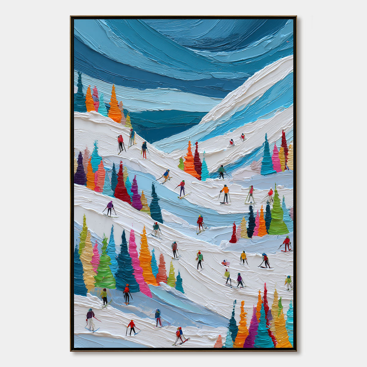 Alpine Rush | Textured Ski Mountain Scene Impasto Oil Painting