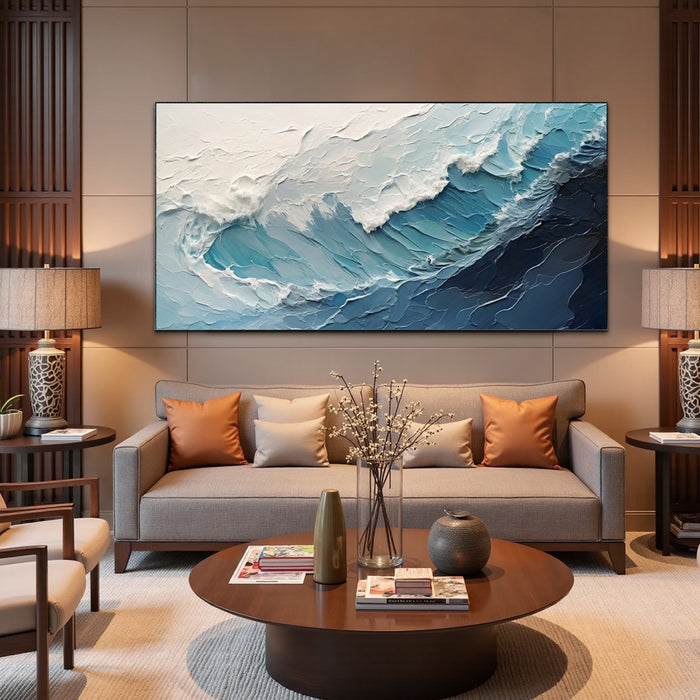Azure Crest: Ocean Waves Abstract Impasto Oil Painting Canvas Wall Art ...
