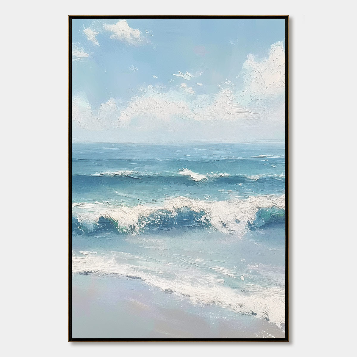 Azure Crest impasto seascape oil painting – tranquil coastal wall art