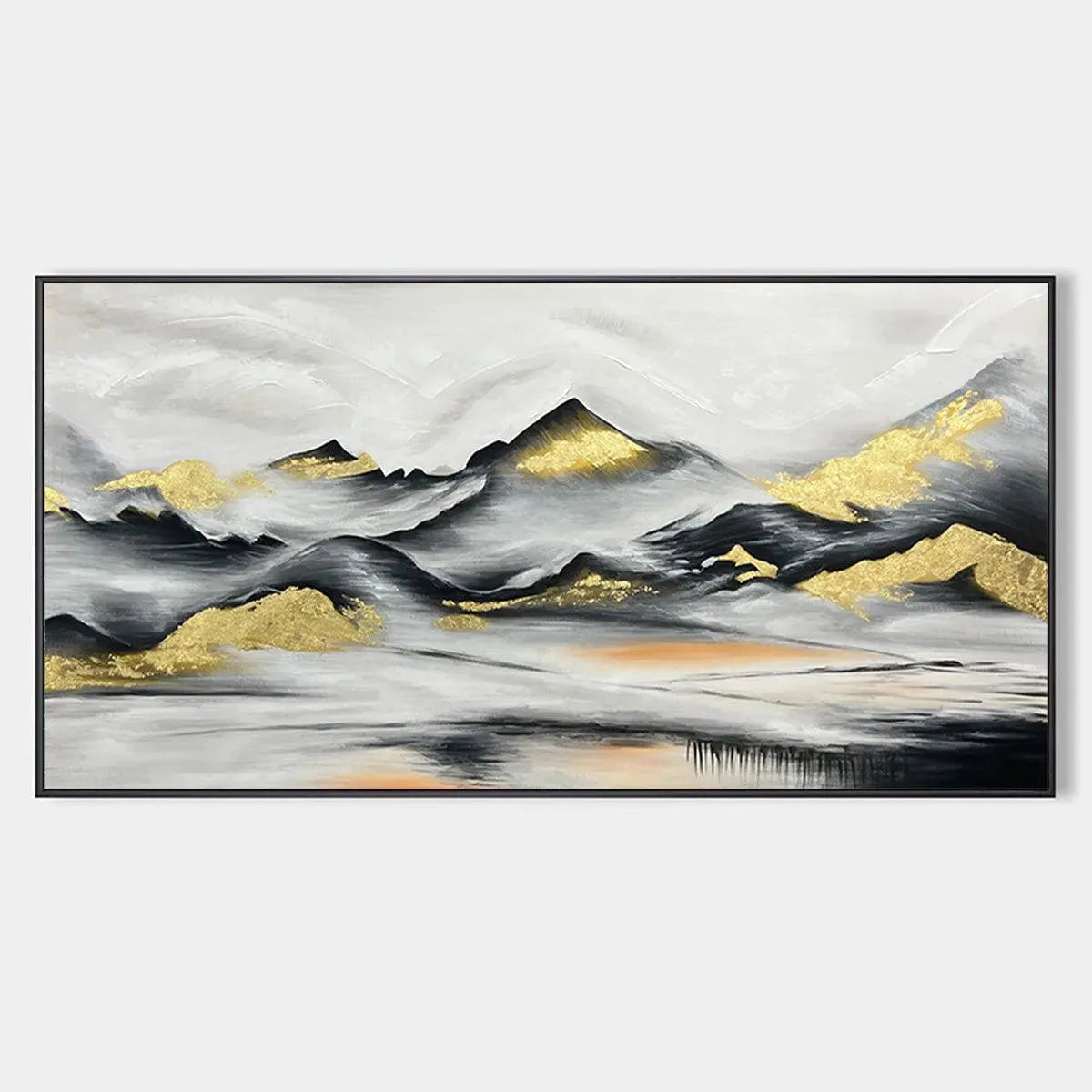 Abstract Black and Gold Mountain Oil Painting - Modern Wall Art Decor