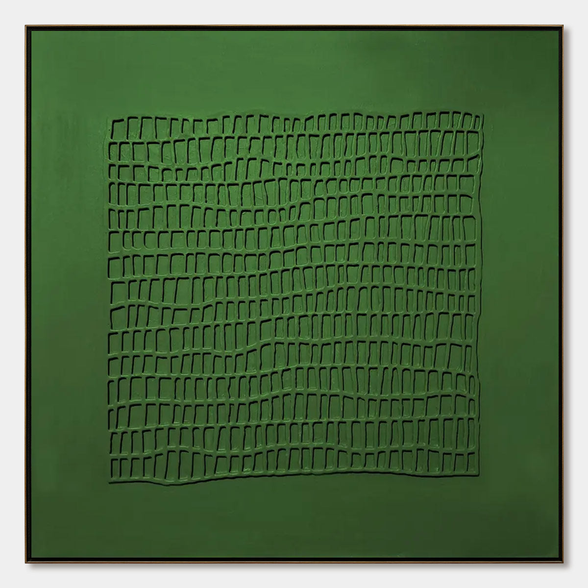 EMERALD GRID: Minimalist Textured Abstract Oil Painting on Canvas