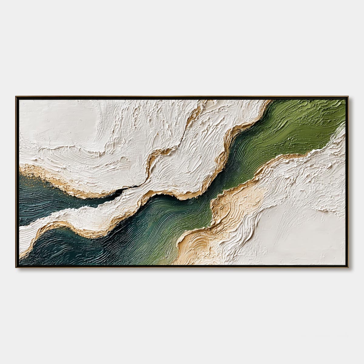 Emerald Shoreline Textured Abstract Landscape Oil Painting Wall Art