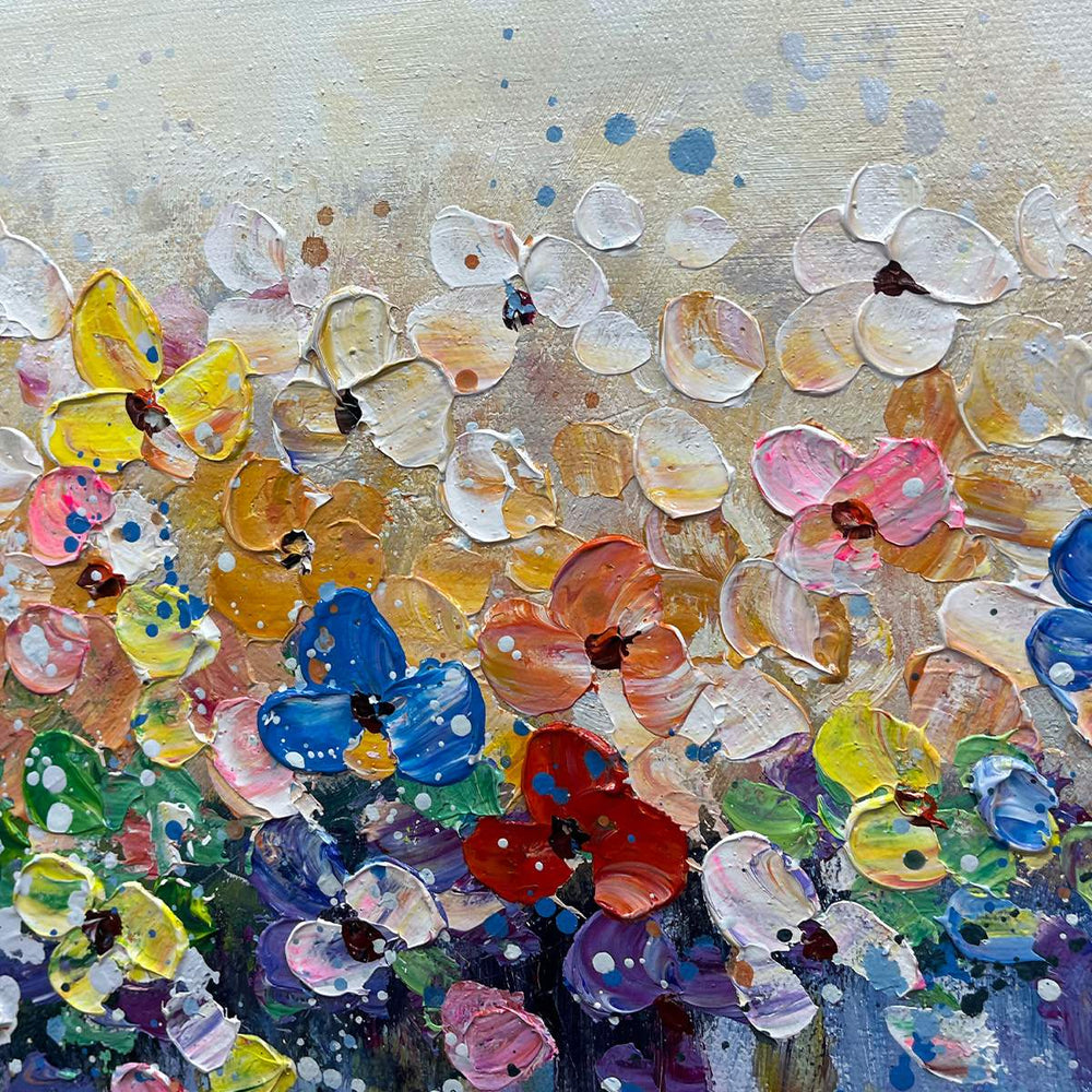 Flowerfall: Panoramic Abstract Floral Oil Painting with Watercolor ...