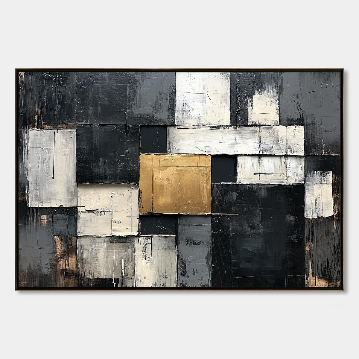 Golden Intersection: Original Textured Abstract Oil Painting - Black ...