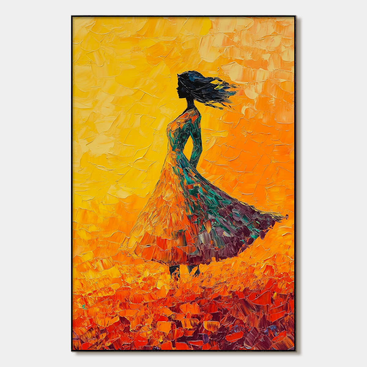 Golden Hour Grace: Textured Impasto Figurative Oil Painting Canvas Wall ...