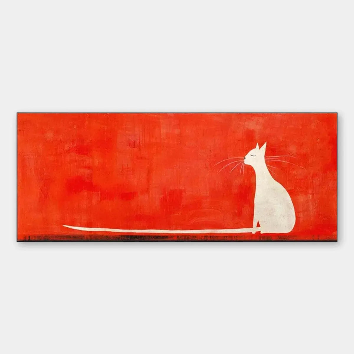 Minimalist Cat on Red Panoramic: Cat Painting | Panoramic Wall Art ...