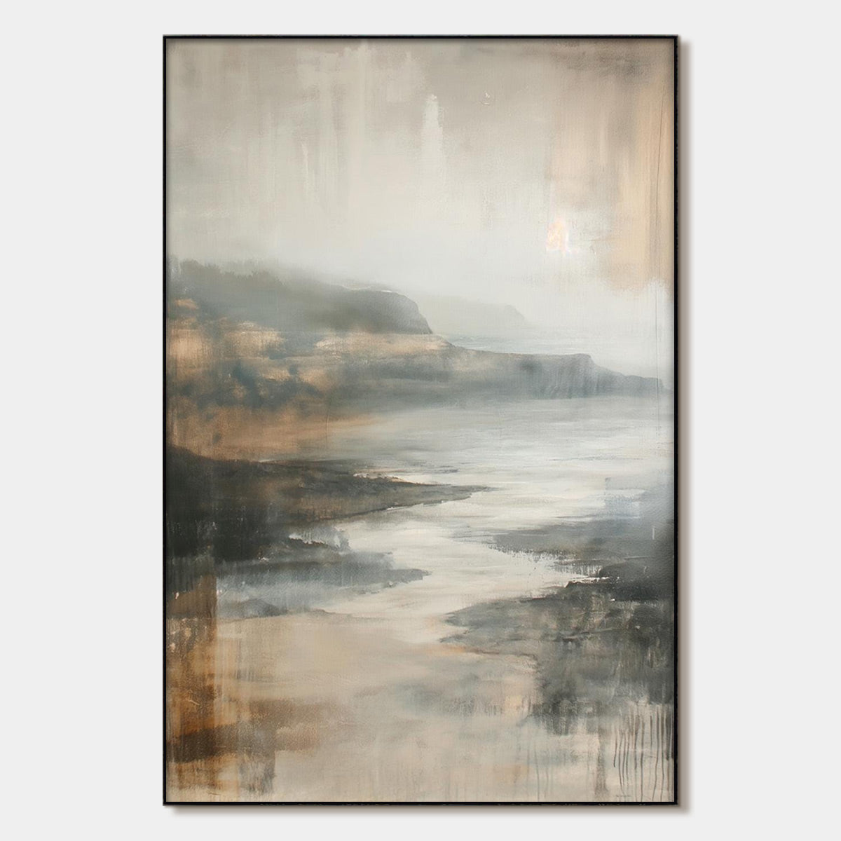 Misty Shores: Original Minimalist Coastal Landscape Oil Painting ...