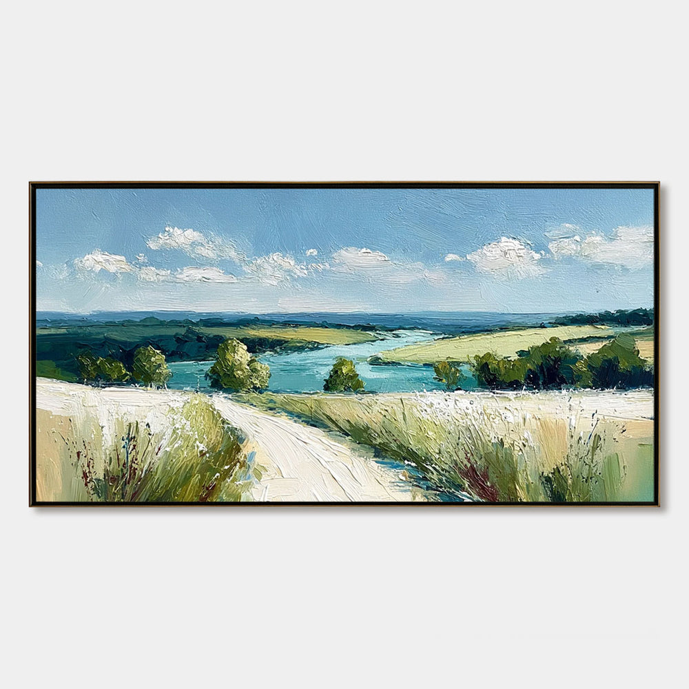 Riverbend Vista Textured Landscape Oil Painting for Wall Decor