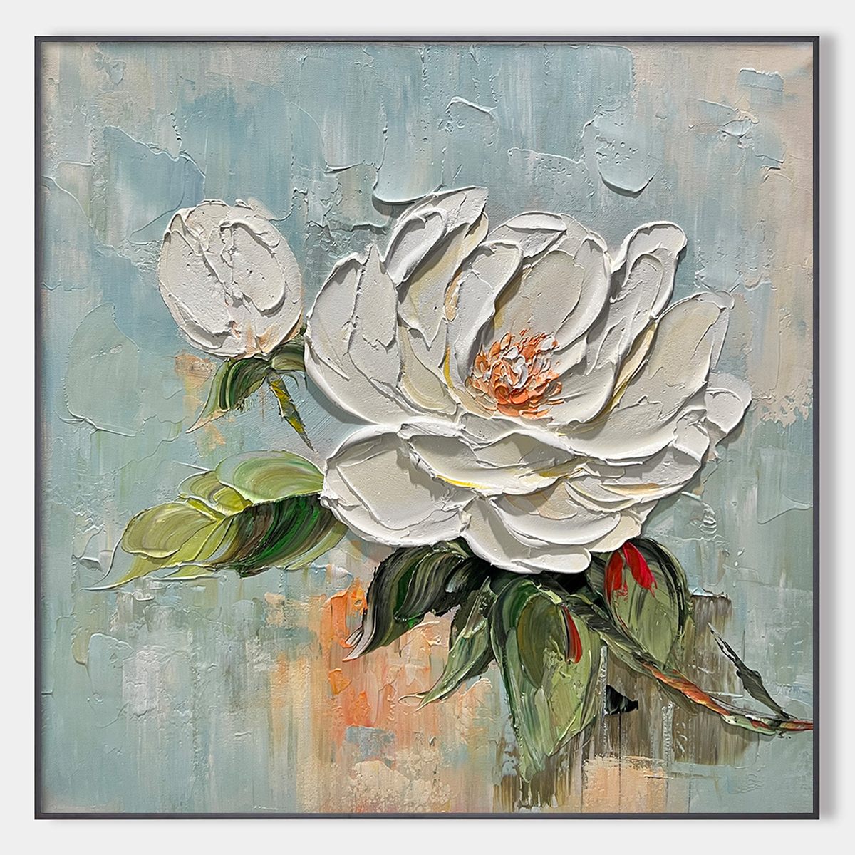Blossom's Grace: Textured Impasto Magnolia Painting