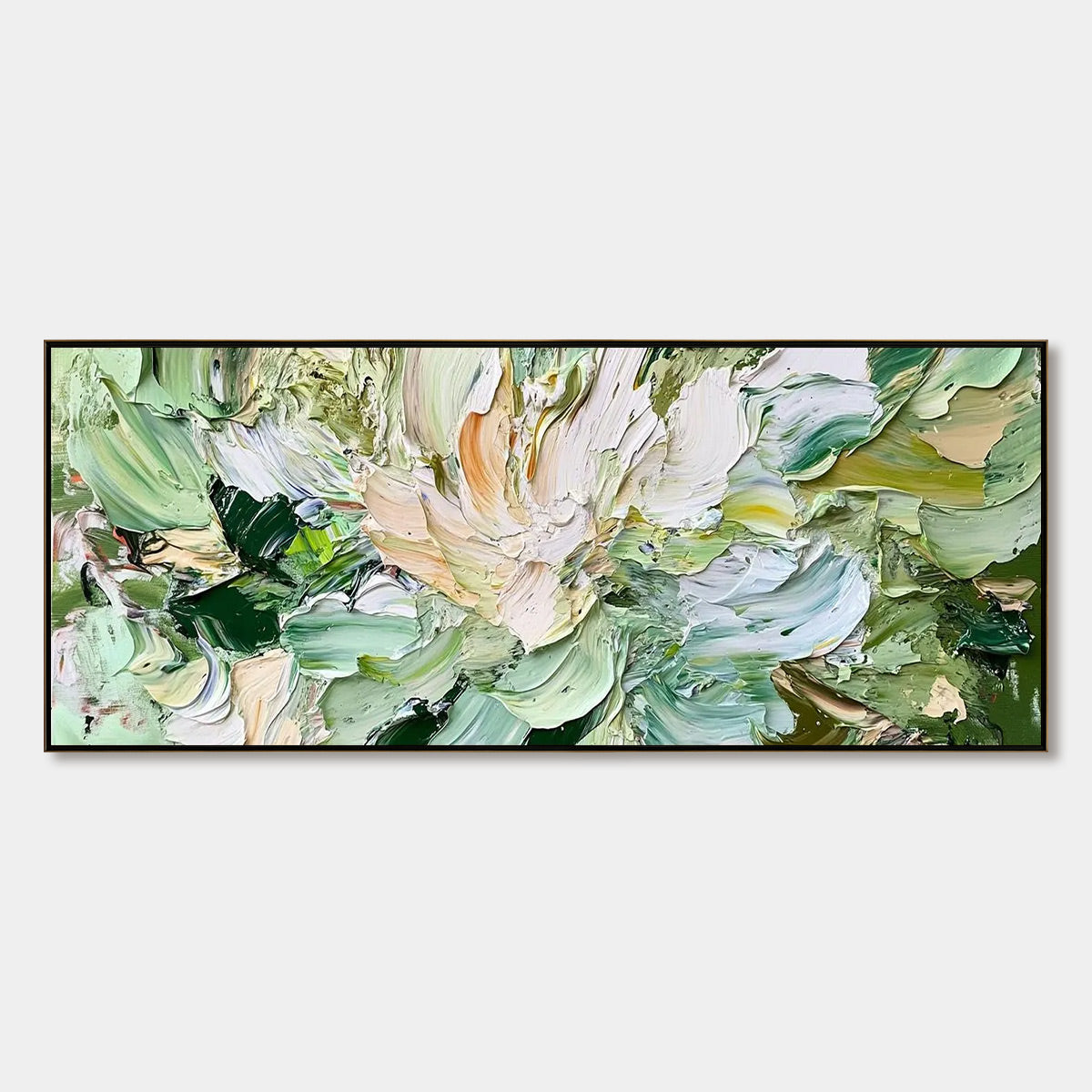 Verdant Bloom impasto floral oil painting on canvas wall art